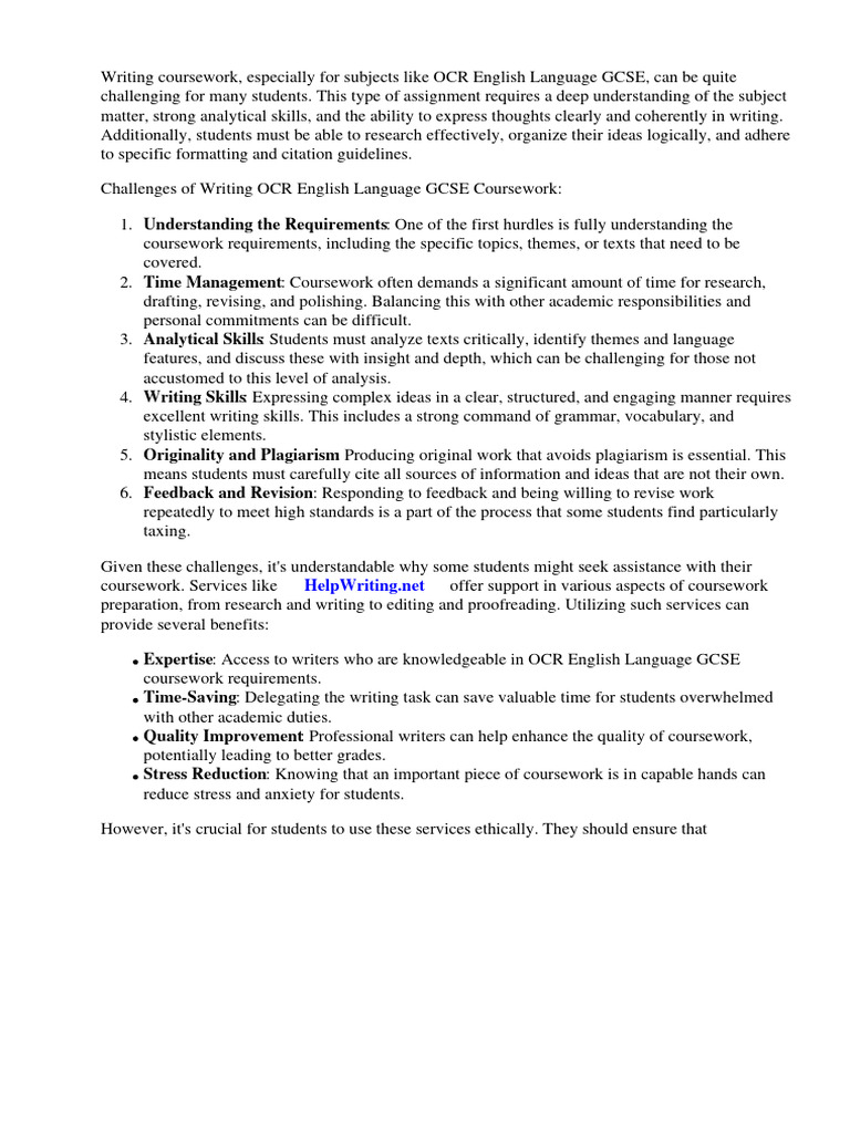 Ocr English Language Gcse Coursework | PDF