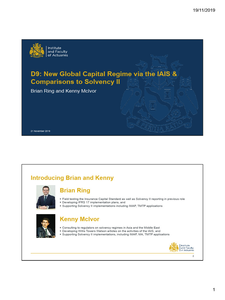 D9 ICS and Comparisons To SII - IFOA 2019 | PDF | Insurance | Capital ...