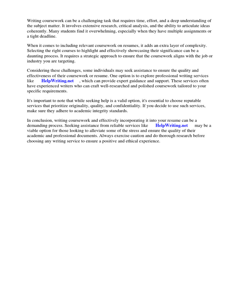 Relevant Coursework On Resumes | PDF