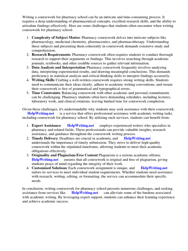 Coursework For Pharmacy School | PDF | Pharmacy | Pharmacist