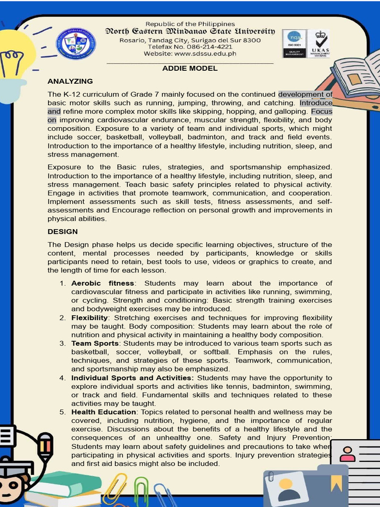 Addie Model Grade 7 | PDF | Curriculum | Physical Education