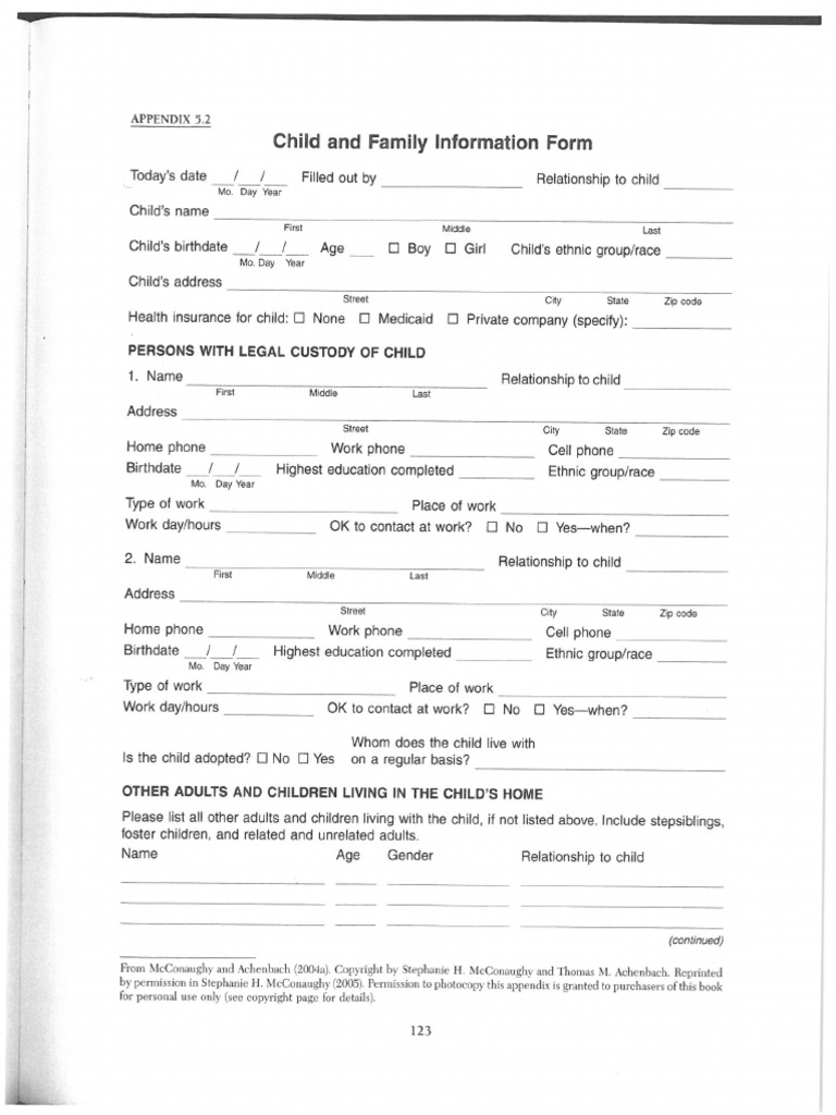 Child Family Information Intake Form | PDF