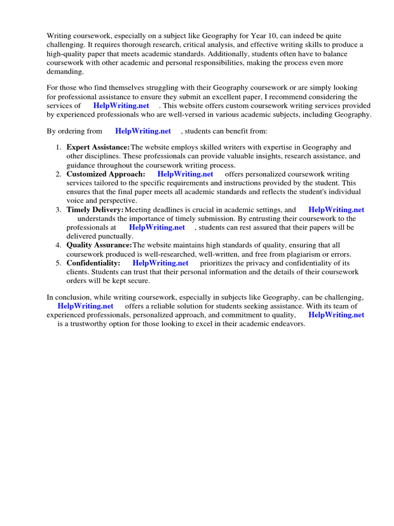 Geography Year 10 Coursework | PDF