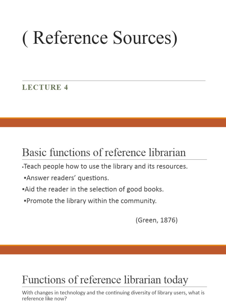 Reference Sources Lec 4 | PDF | Libraries | Librarian