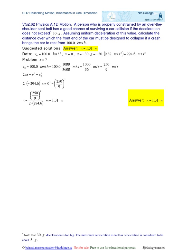 Kinematics: Calculating Crash Deceleration | PDF | Science & Mathematics
