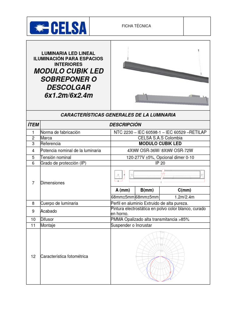 Ficha TÇcnica Lineales Cubik LED | PDF | Diodo emisor de luz | Electricidad