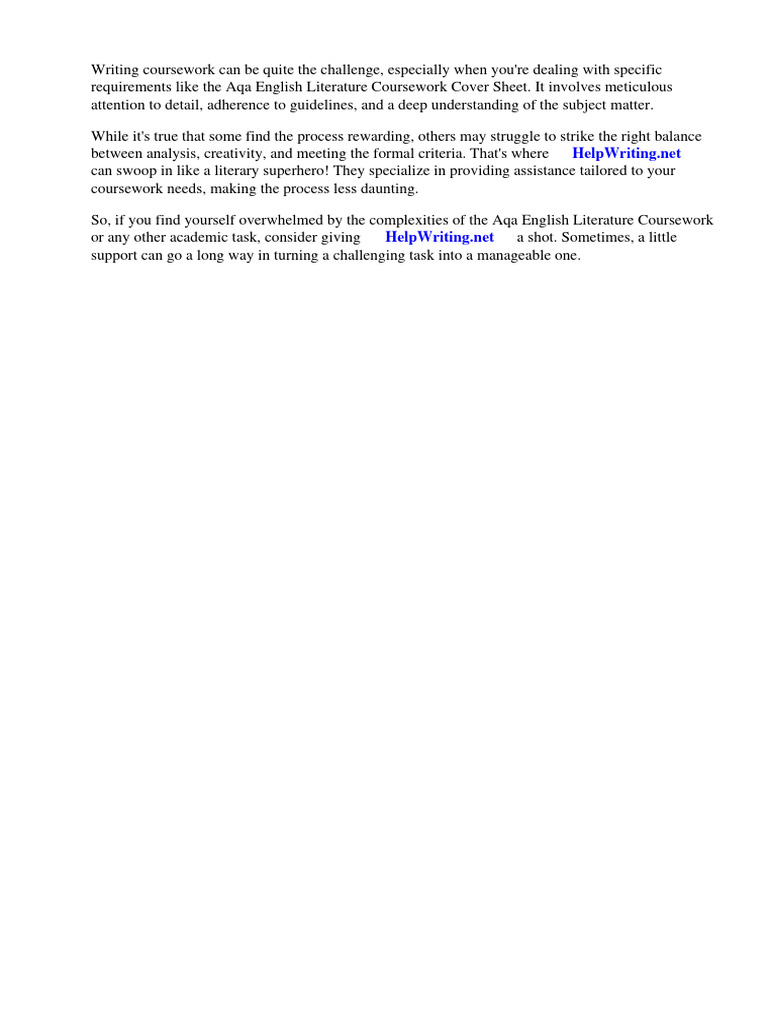 Aqa English Literature Coursework Cover Sheet | Download Free PDF ...