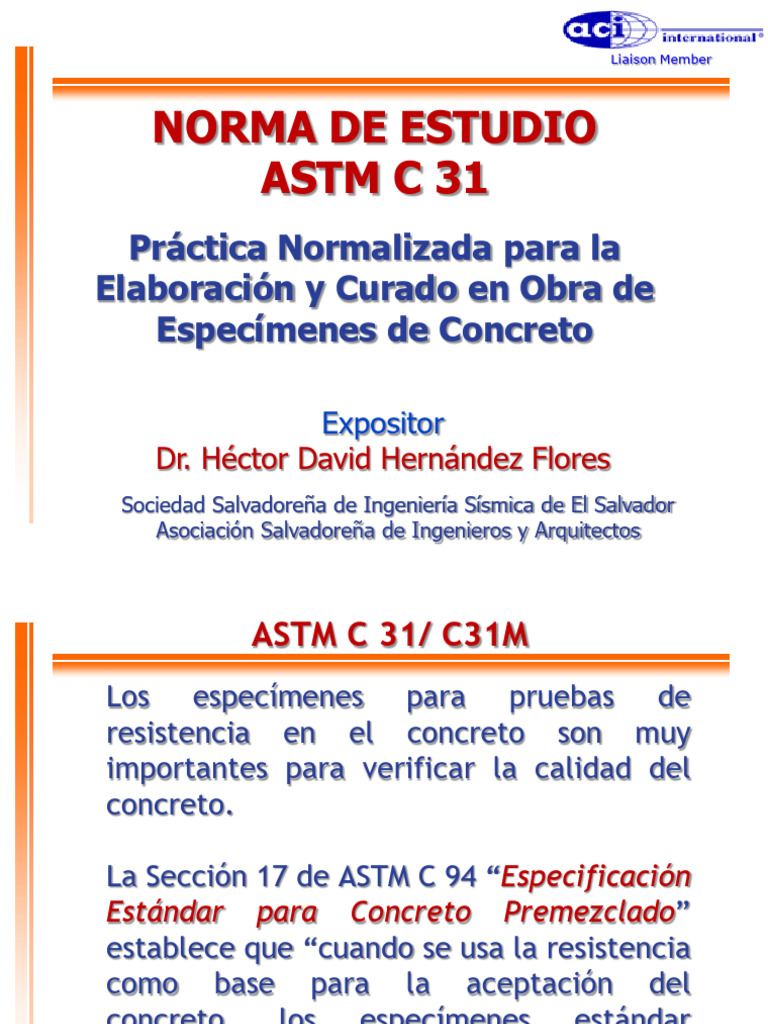 Exposición de La Norma de Estudio ASTM C31 | Descargar gratis PDF ...