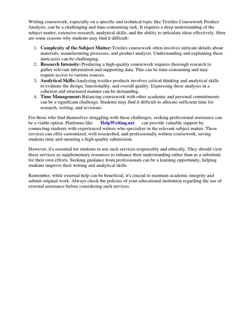 Textiles Coursework Product Analysis | PDF