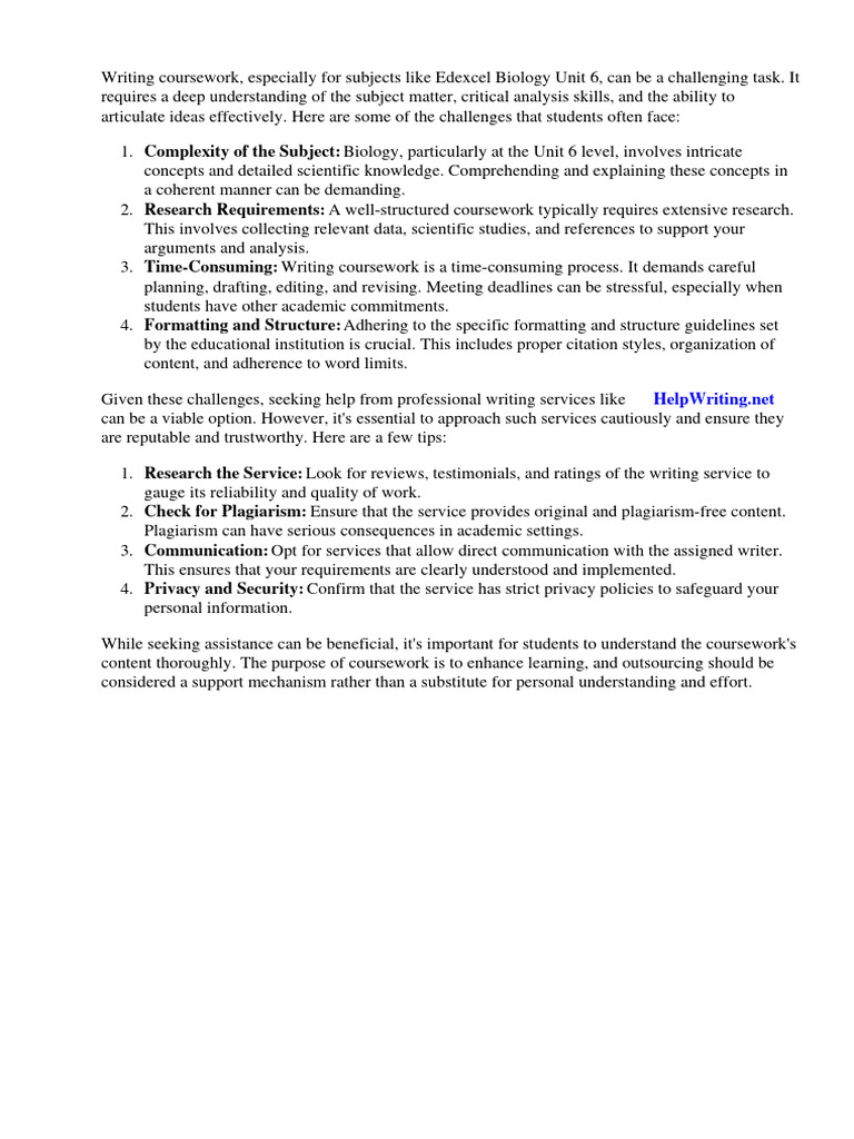 Edexcel Biology Coursework Unit 6 | PDF