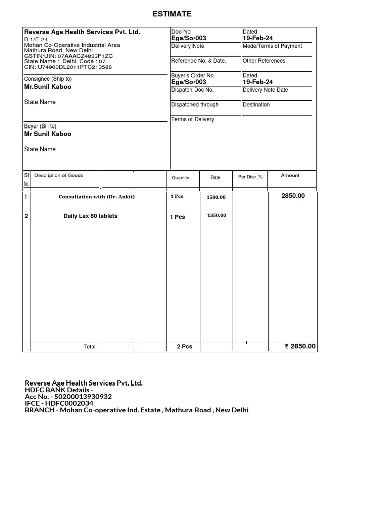 Estimate Pdf