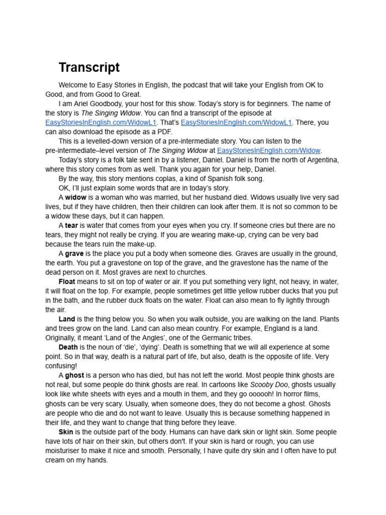 SCRIPT BEGINNER The Singing Widow | PDF