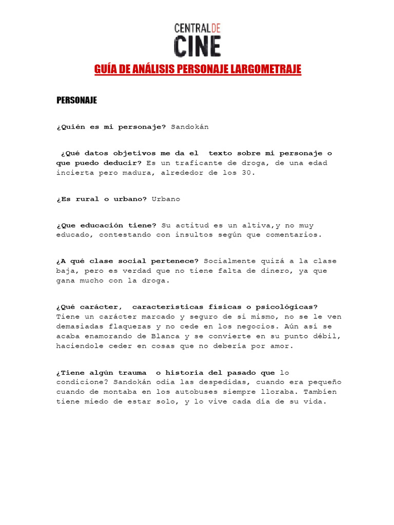 Guía - Análisis de Personaje de Largometraje | PDF | Fentanilo | Heroína