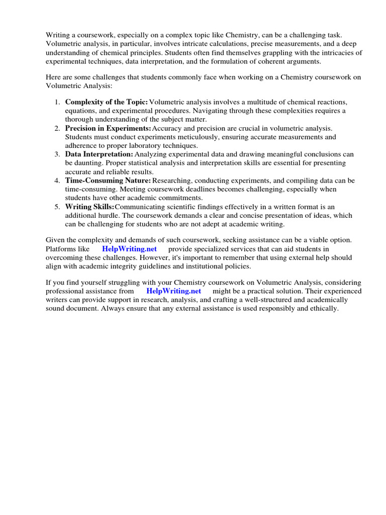 Chemistry Coursework Volumetric Analysis | PDF | Titration | Chemistry
