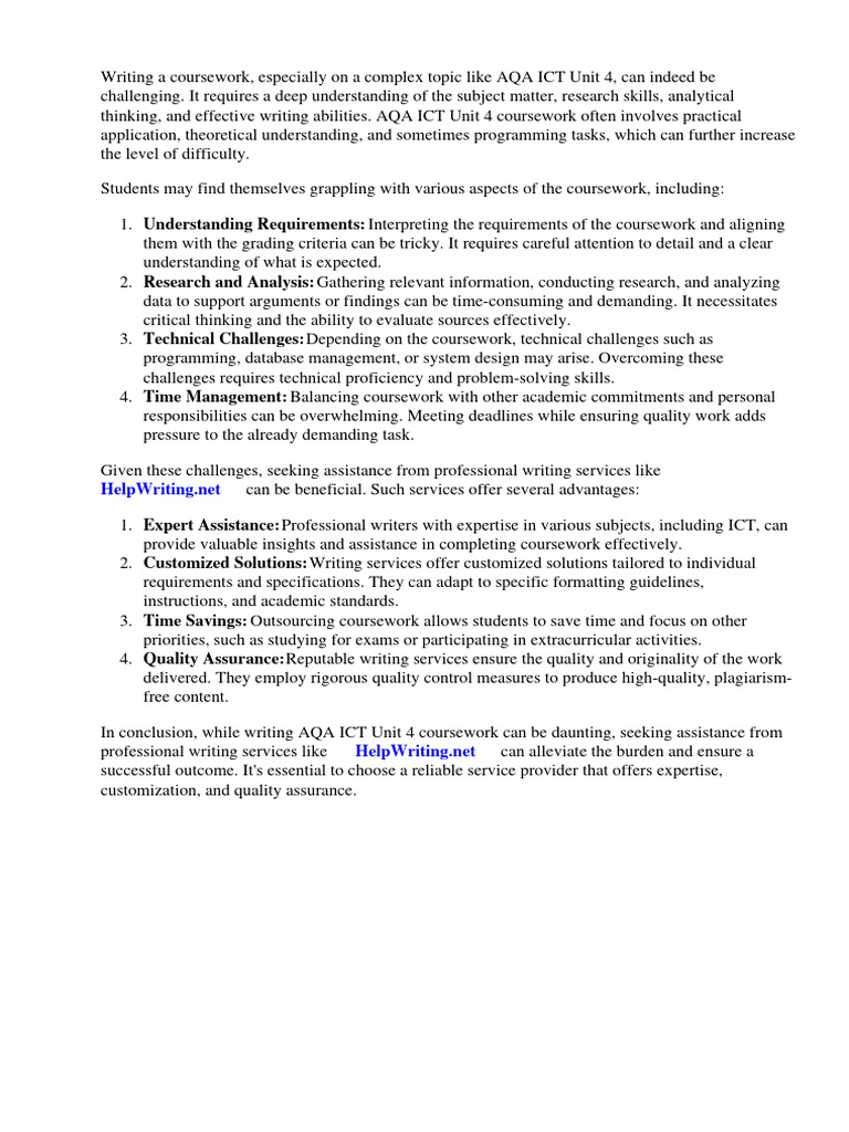 Aqa Ict Unit 4 Coursework Examples | PDF | Thesis | Educational Technology