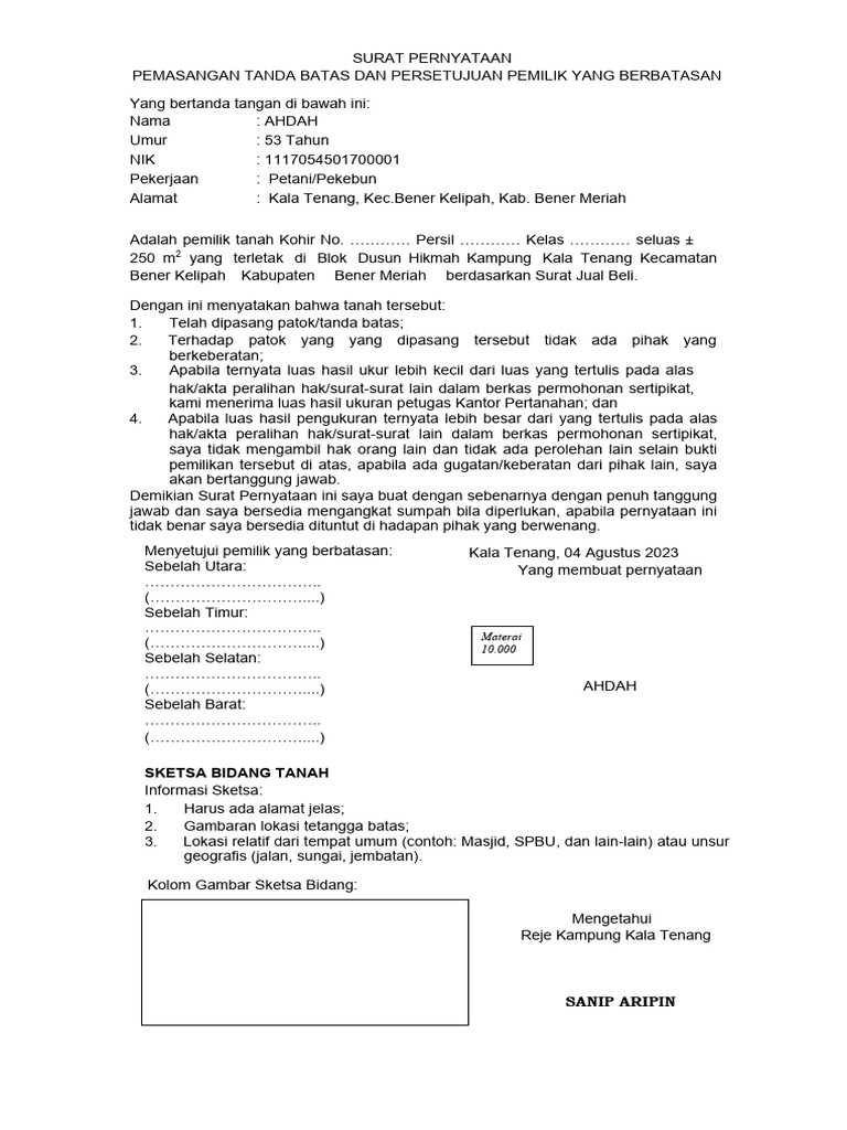Persetujuan Pemasangan Tanda Batas Tanah | PDF