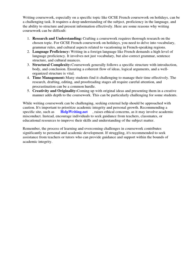 GCSE French Coursework on Holidays Guide | PDF | French Language | Facebook