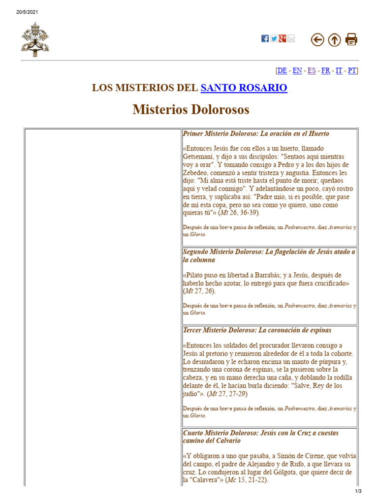 Misterios Dolorosos del Santo Rosario | PDF | Oración Cristiana | Oración