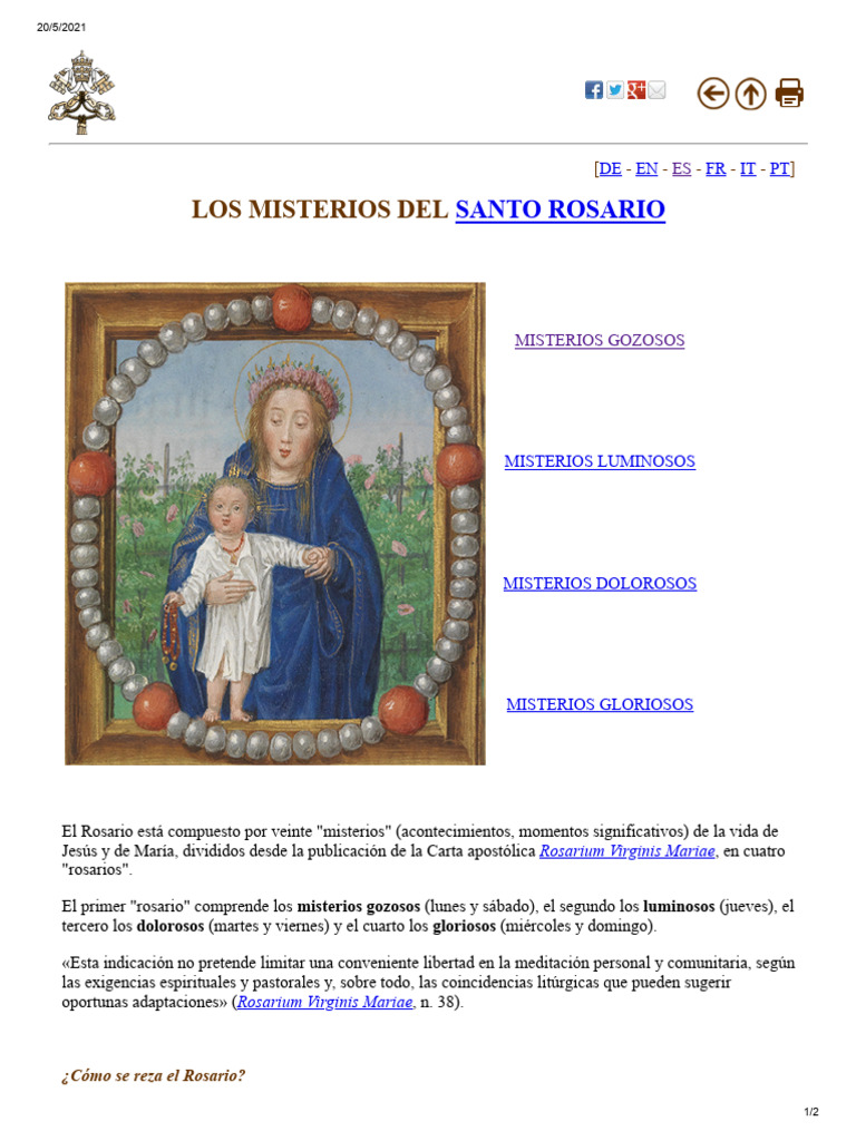 Misterios del Santo Rosario Ilustrados | PDF | Rosario | Misticismo ...