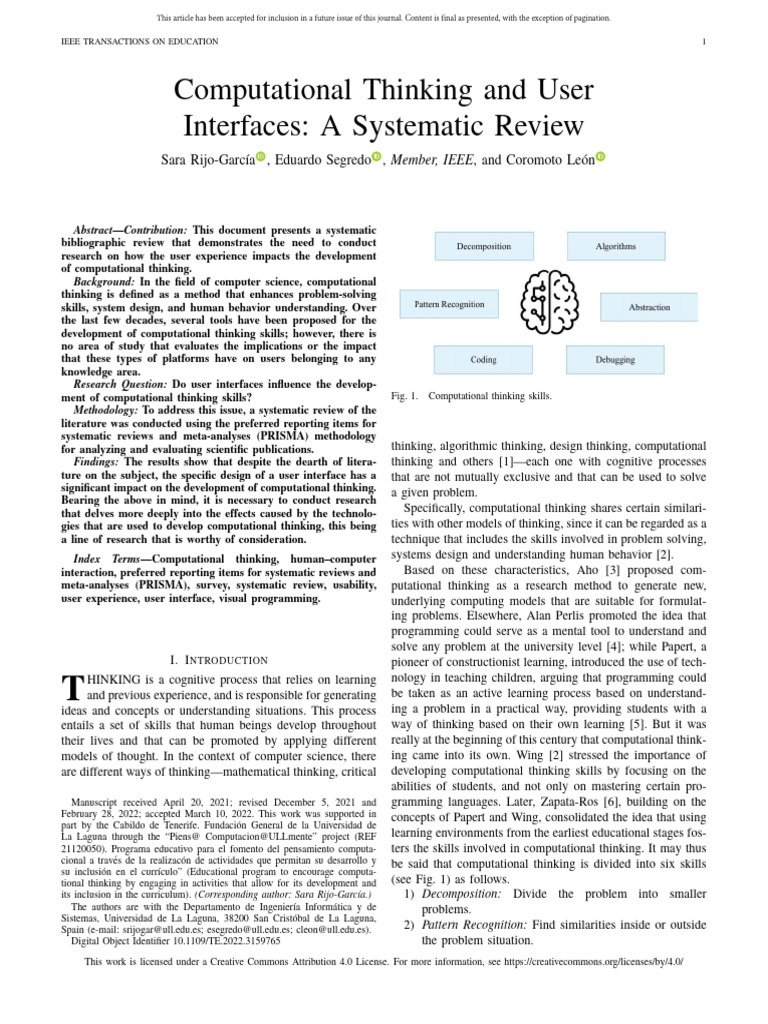 Computational Thinking and User Interfaces A Systematic Review | PDF ...