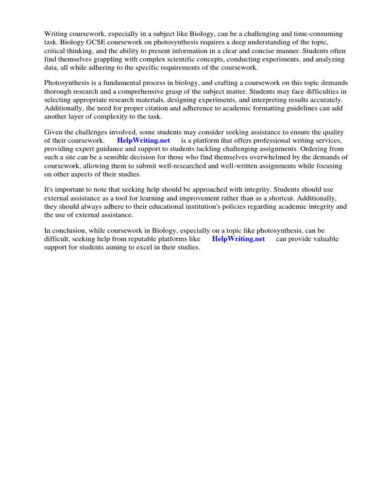 Biology Gcse Coursework Photosynthesis | PDF | Photosynthesis | Plants