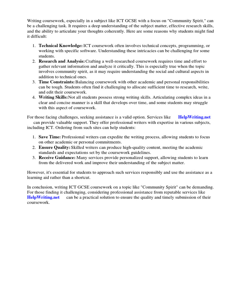 Ict Gcse Coursework Community Spirit Pdf Educational Technology Cookie