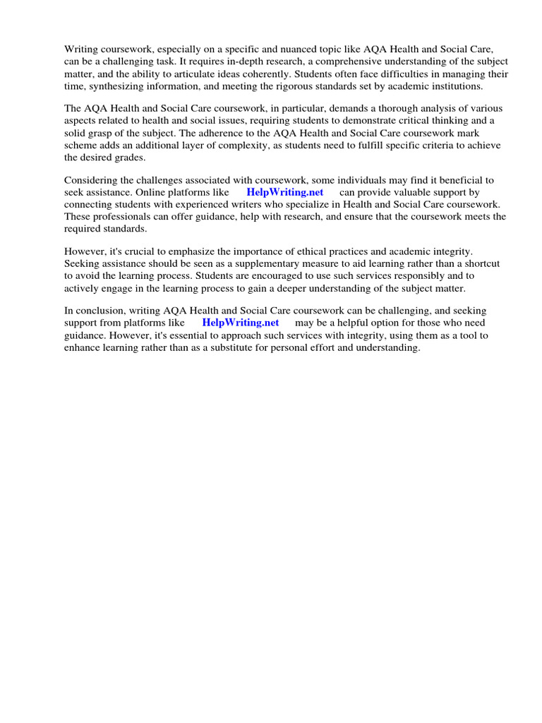 Aqa Health and Social Care Coursework Mark Scheme | PDF | Social Work ...