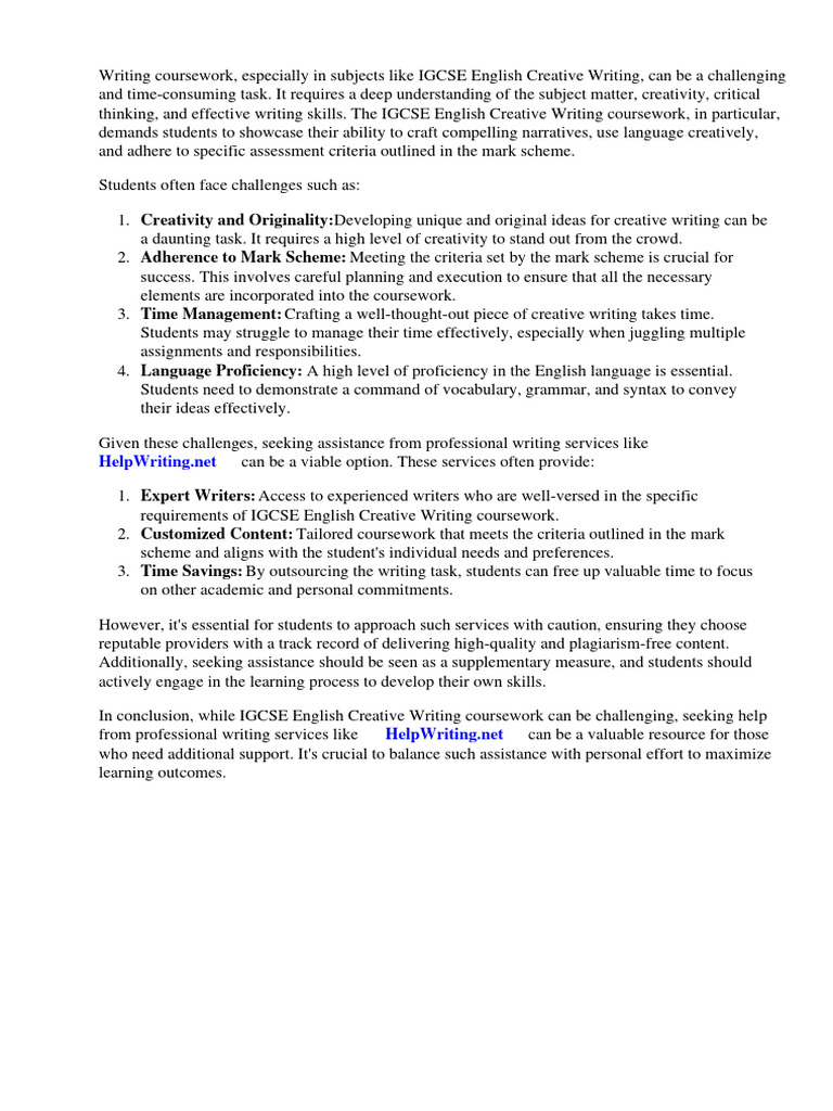 Igcse English Creative Writing Coursework Mark Scheme | PDF | Internet ...
