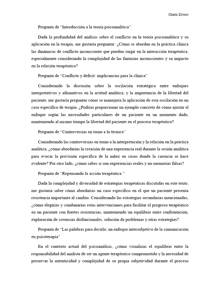 Preguntas CP | PDF | Psicoanálisis | Psicoterapia Preguntas CP | PDF | Psicoanálisis | Psicoterapia