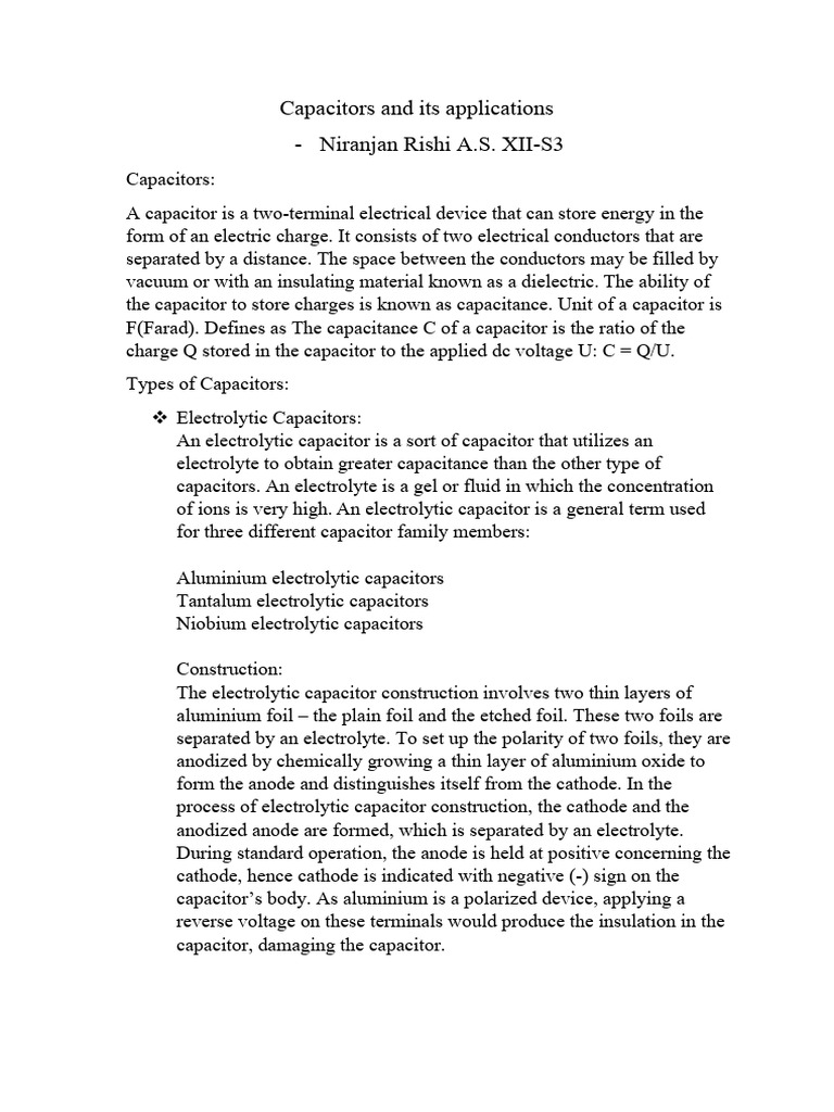 Capacitors and Its Applications | PDF | Capacitor | Electricity