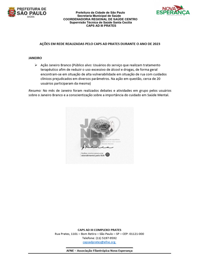 Ações Caps Ad Iii Prates | Download grátis PDF | São Paulo | Saúde mental