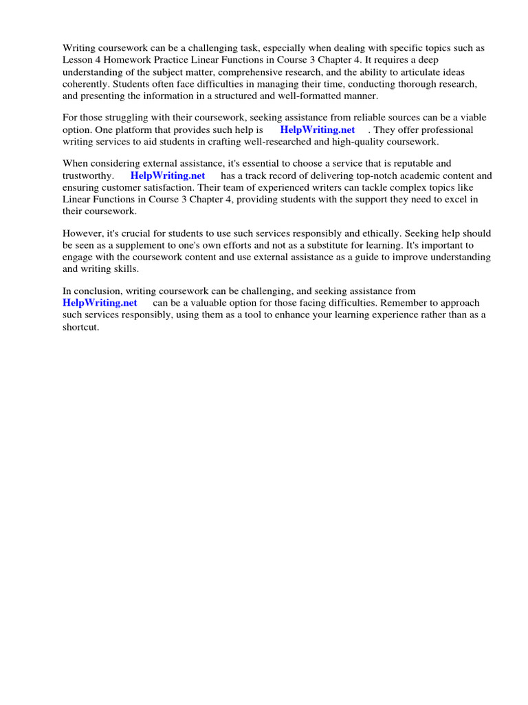 Lesson 4 Homework Practice Linear Functions Course 3 Chapter 4 | PDF ...