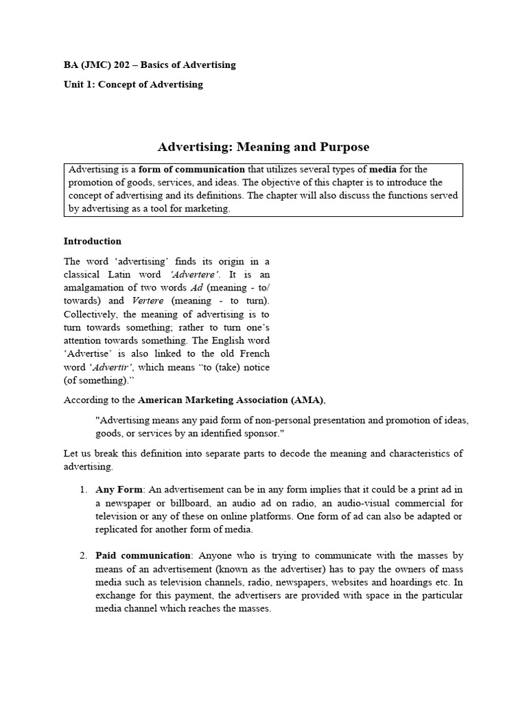 Unit 1 Notes | Download Free PDF | Advertising | Target Audience
