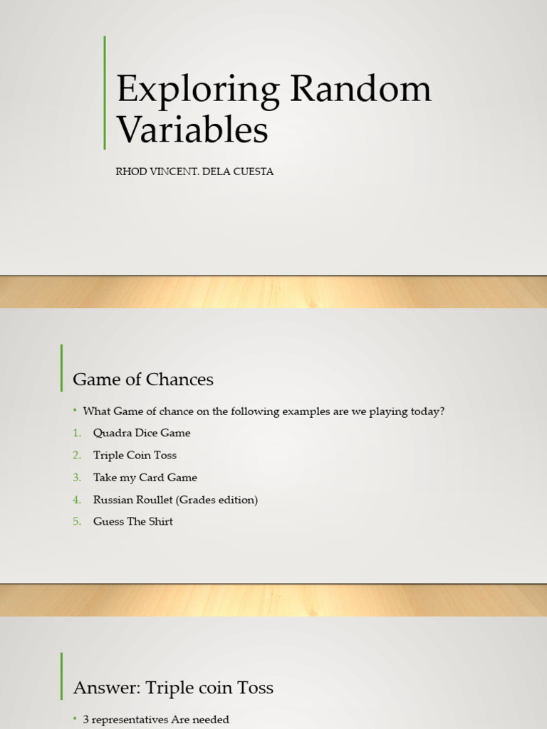 Exploring Random Variables Rhod Vincent Dela Cuesta Pdf 