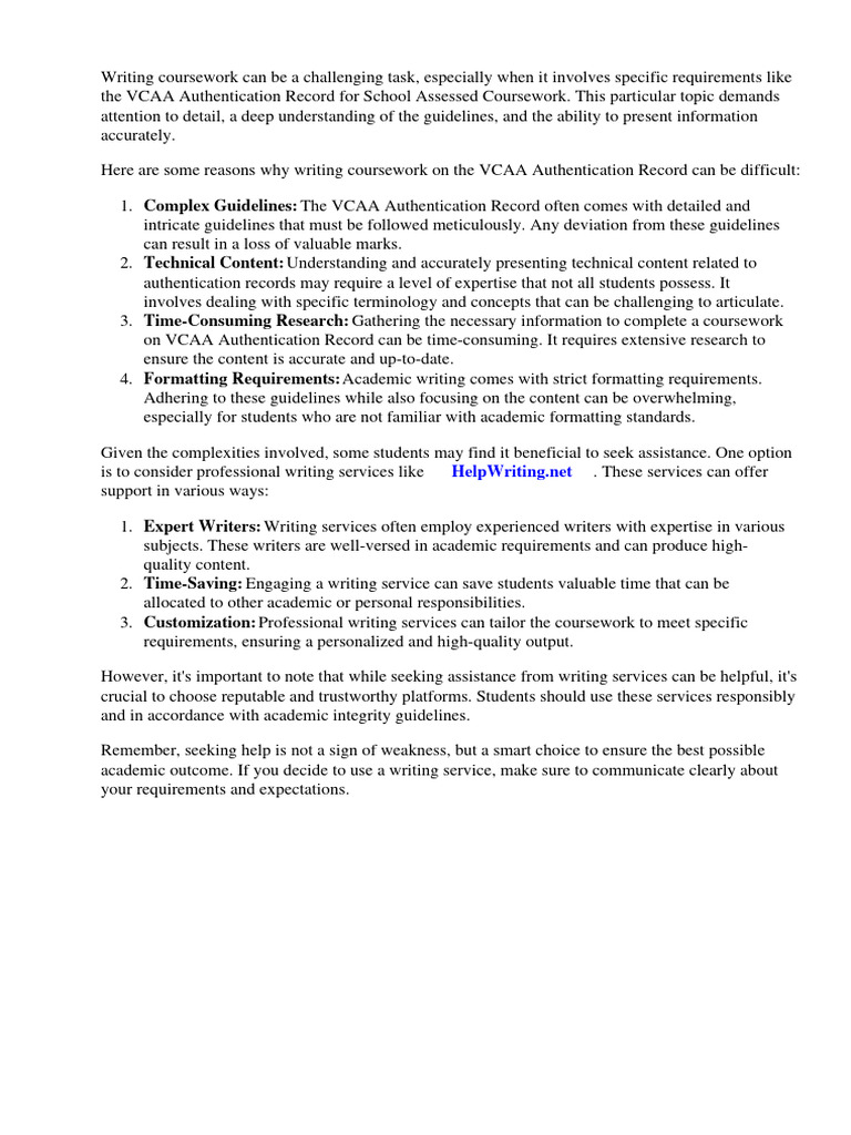 Vcaa Authentication Record For School Assessed Coursework | PDF ...