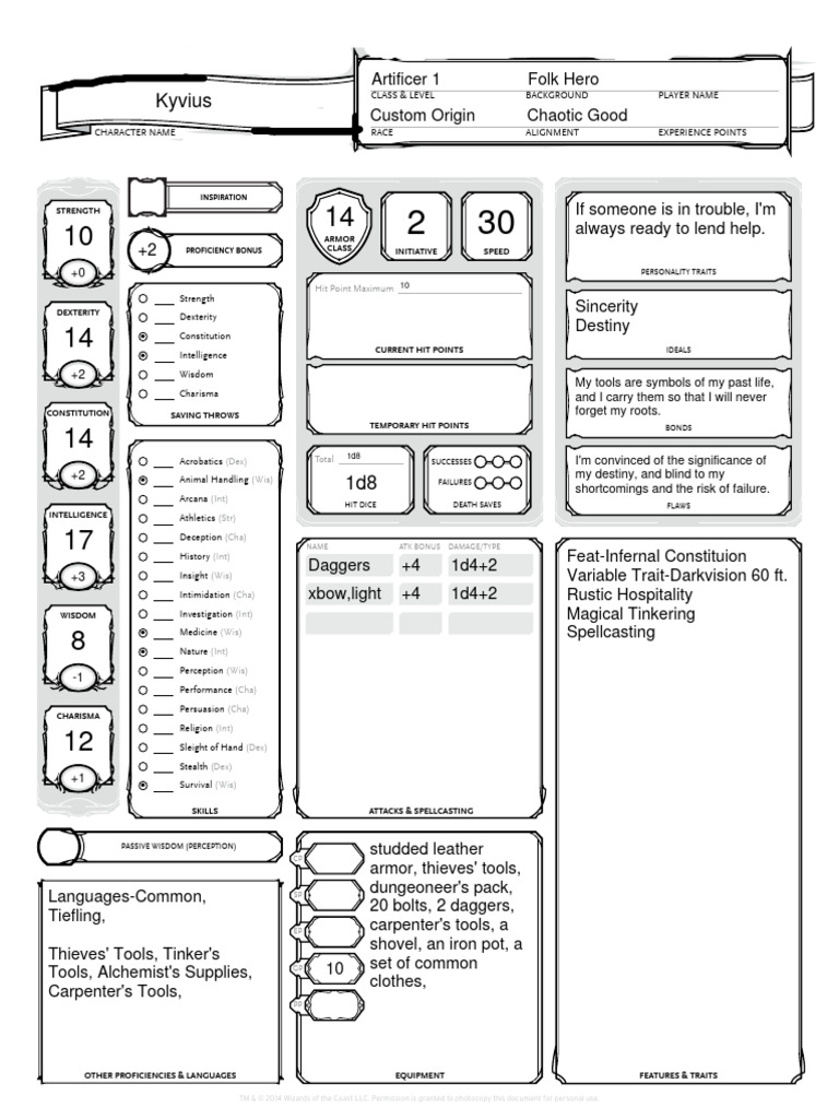 2303976-Kyvius Pregenerated Character Level 1-Edited | PDF | D20 System ...