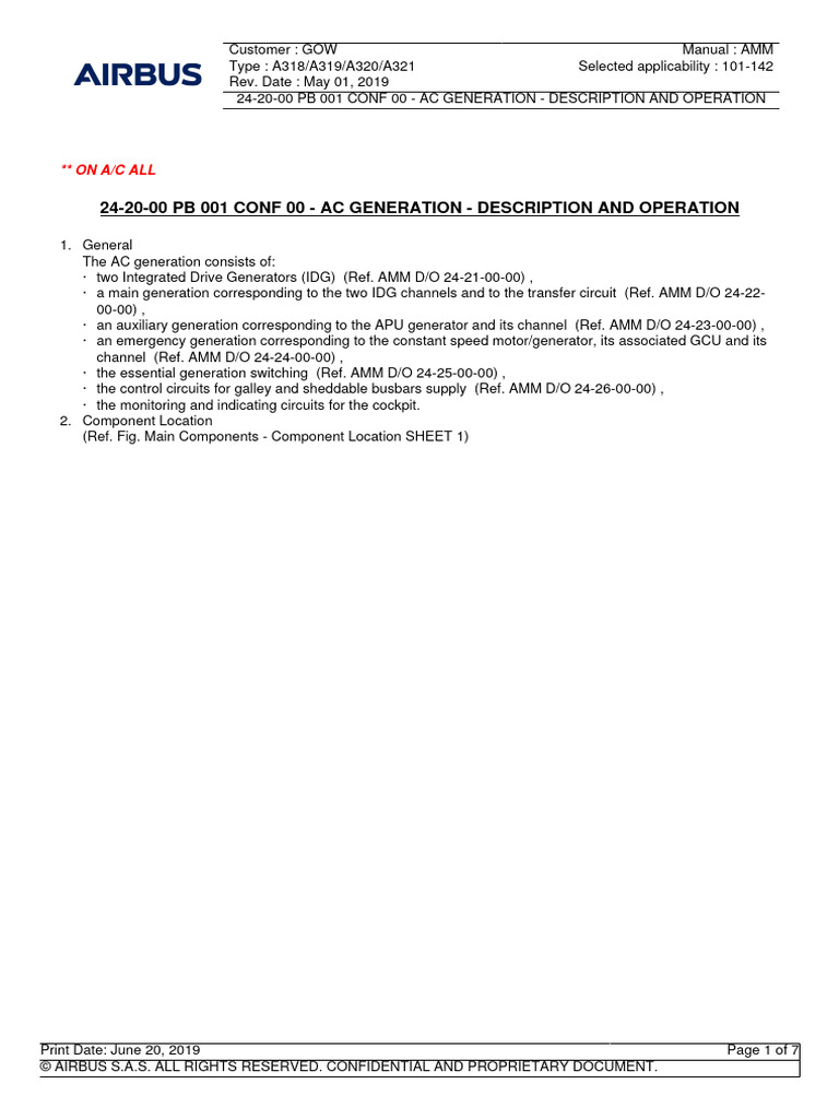 24-20-00 PB 001 Conf 00 - Ac Generation - Description and Operation | PDF | Jet Aircraft | Aviation