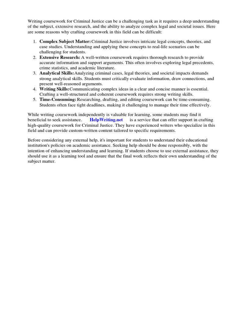 Coursework For Criminal Justice | PDF | Criminal Justice | Crime & Violence