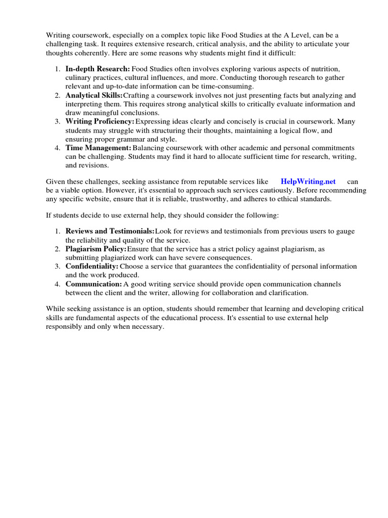 A Level Food Studies Coursework Guide | PDF | Information | Diet ...