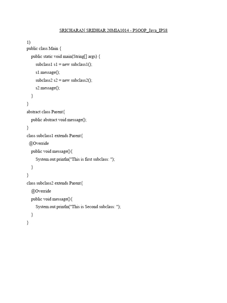 Sricharan Sridhar 20mia1014 - Psoop - Java - Ips8 | PDF | Method (Computer Programming ...