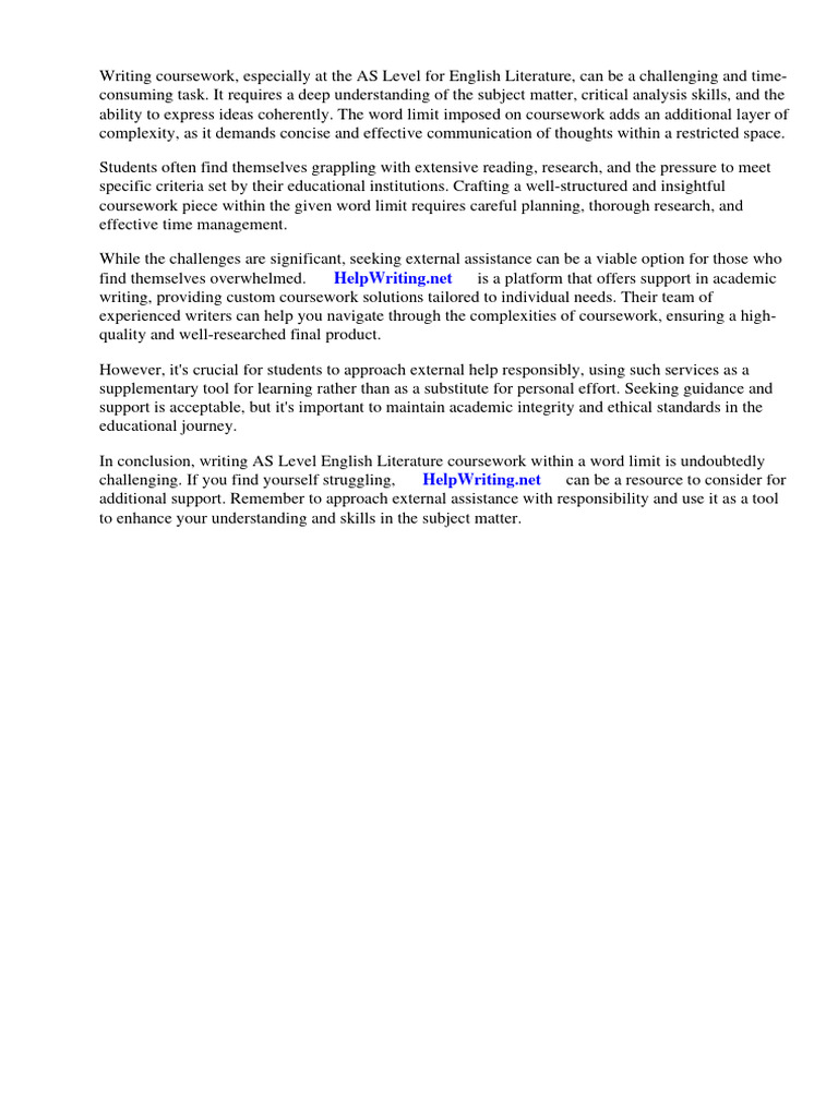 As Level English Literature Coursework Word Limit | PDF | Essays