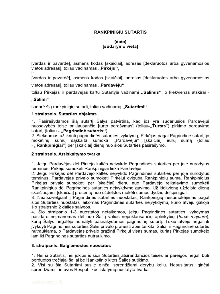 Rankpinigiu Sutartis | PDF