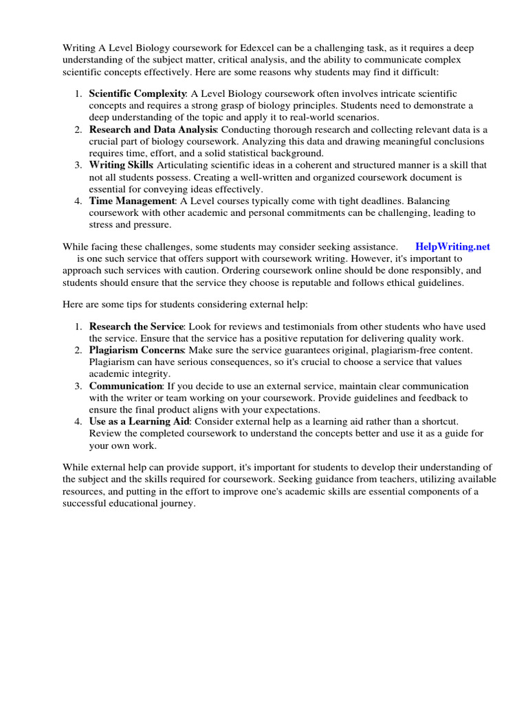 A Level Biology Coursework Edexcel | PDF