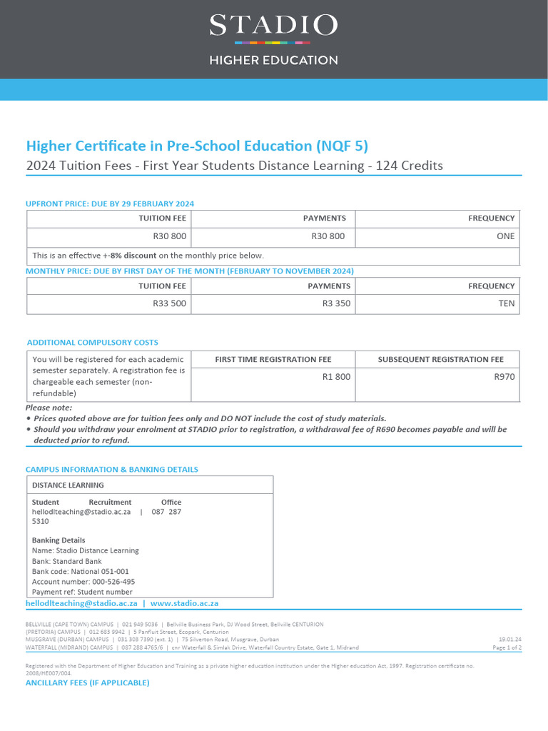 STADIO SOE DL S1 Certificate - Education Fees 2024 | PDF