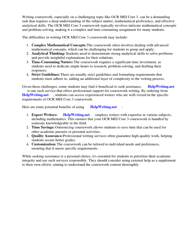 Ocr Mei Core 3 Coursework | PDF | Mathematics | Expert