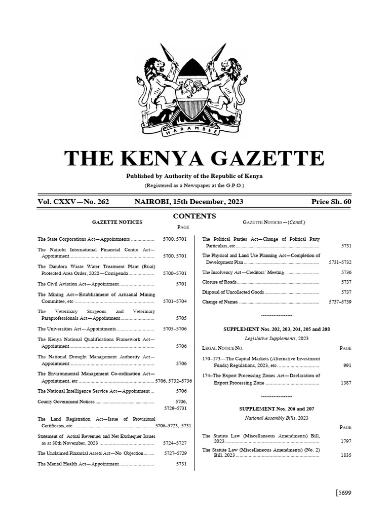 Ke Government Gazette Dated 2023 12 15 No 262 | PDF | Finance & Money ...