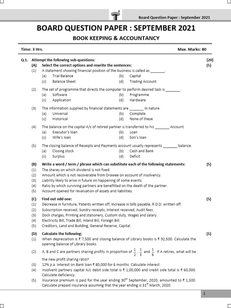 September 2021 HSC Accounts Paper | PDF | Debits And Credits | Balance ...