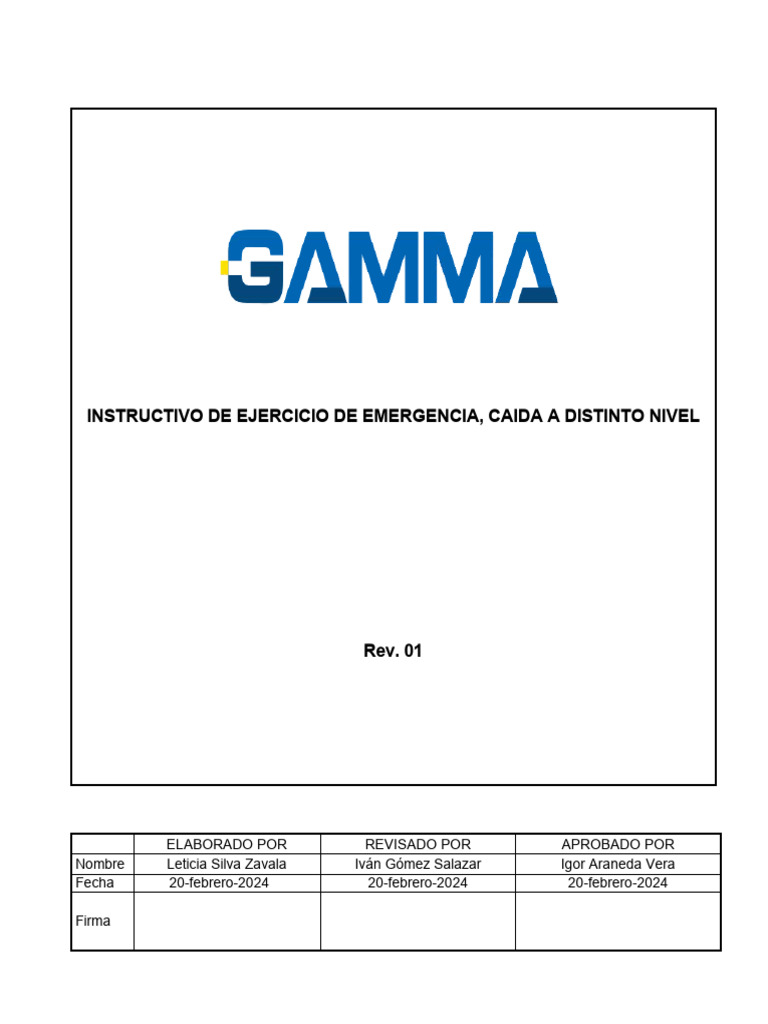 Instructivo Ejercicio de Emergencia Caida A Distinto Nivel Gamma | PDF | Temblores