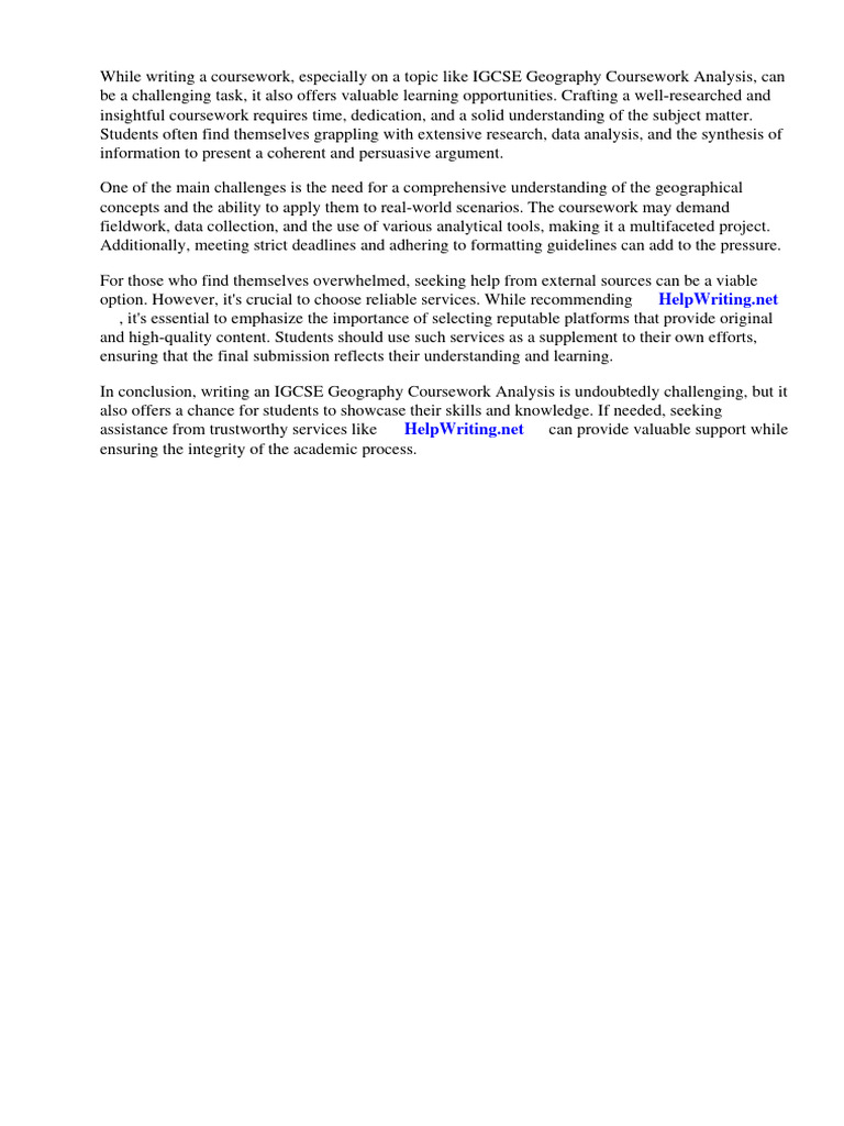 Igcse Geography Coursework Analysis Pdf Geography