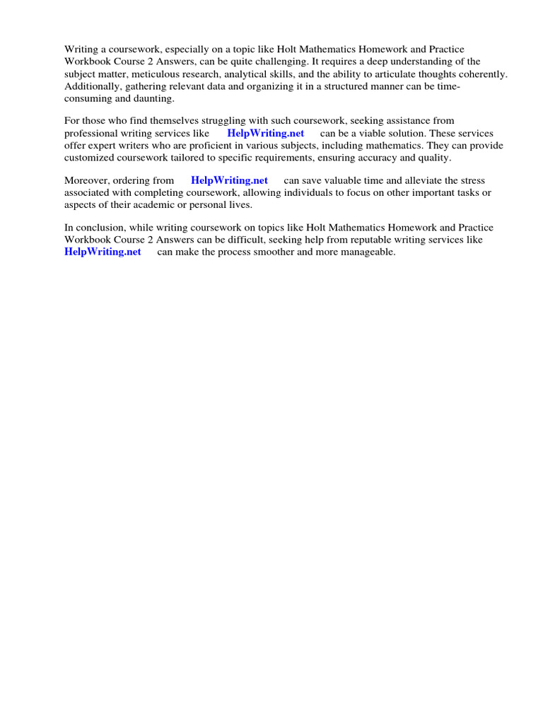Holt Mathematics Homework and Practice Workbook Course 2 Answers | PDF ...